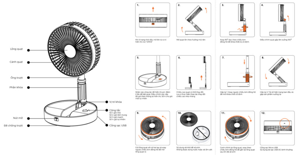 Quạt Sạc Tích Điện Gấp Gọn NANOCO NFF1617W - NFF1617P - Mimax Store